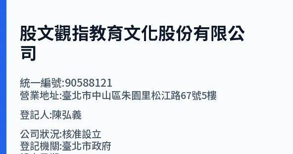 股文觀指教育文化股份有限公司的照片-統編 90588121(臺北市) 公司登記資料與營業項目詳細圖表