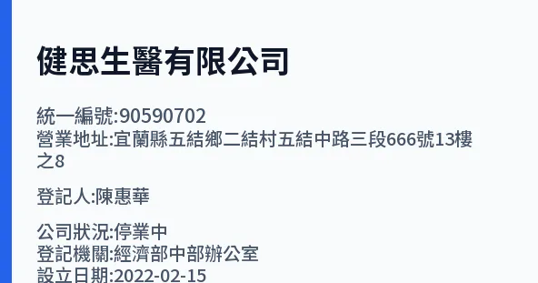 健思生醫有限公司的照片-統編 90590702(宜蘭縣) 公司登記資料與營業項目詳細圖表