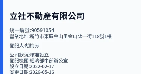 立社不動產有限公司的照片-統編 90591054(新竹市) 公司登記資料與營業項目詳細圖表