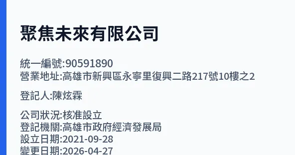 聚焦未來有限公司的照片-統編 90591890(高雄市) 公司登記資料與營業項目詳細圖表