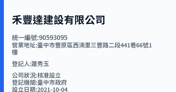 禾豐達建設有限公司的照片-統編 90593095(臺中市) 公司登記資料與營業項目詳細圖表