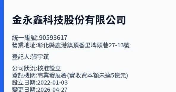 金永鑫科技股份有限公司的照片-統編 90593617(彰化縣) 公司登記資料與營業項目詳細圖表