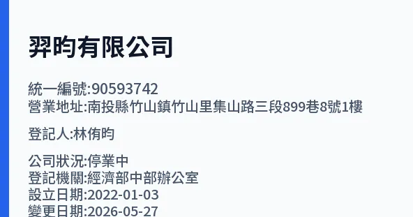 羿昀有限公司的照片-統編 90593742(南投縣) 公司登記資料與營業項目詳細圖表