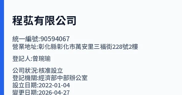 程苰有限公司的照片-統編 90594067(彰化縣) 公司登記資料與營業項目詳細圖表