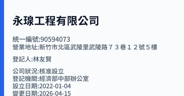 永瑔工程有限公司的照片-統編 90594073(新竹市) 公司登記資料與營業項目詳細圖表
