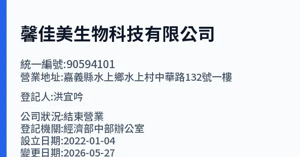 馨佳美生物科技有限公司的照片-統編 90594101(嘉義縣) 公司登記資料與營業項目詳細圖表