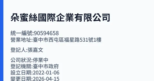 朵蜜絲國際企業有限公司的照片-統編 90594658(臺中市) 公司登記資料與營業項目詳細圖表
