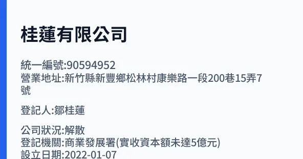 桂蓮有限公司的照片-統編 90594952(新竹縣) 公司登記資料與營業項目詳細圖表