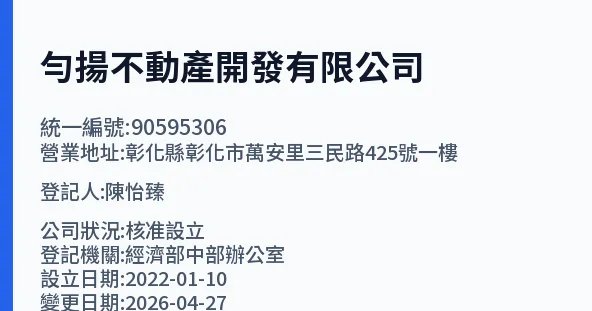 勻揚不動產開發有限公司的照片-統編 90595306(彰化縣) 公司登記資料與營業項目詳細圖表