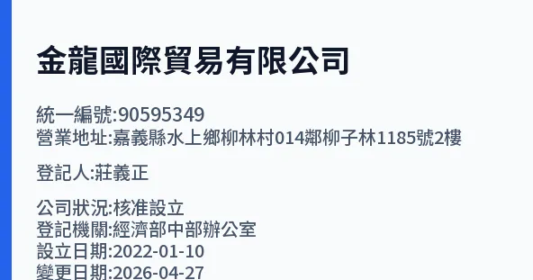 金龍國際貿易有限公司的照片-統編 90595349(嘉義縣) 公司登記資料與營業項目詳細圖表
