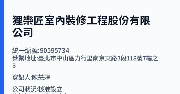 狸樂匠室內裝修工程股份有限公司的照片-統編 90595734(臺北市) 公司登記資料與營業項目詳細圖表