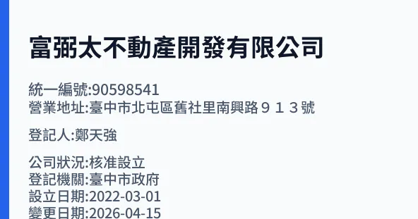 富弼太不動產開發有限公司的照片-統編 90598541(臺中市) 公司登記資料與營業項目詳細圖表