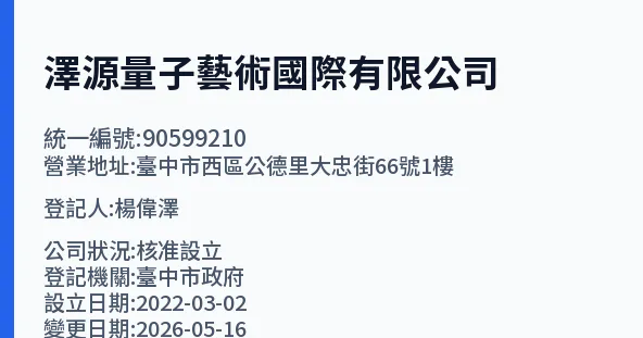 澤源量子藝術國際有限公司的照片-統編 90599210(臺中市) 公司登記資料與營業項目詳細圖表