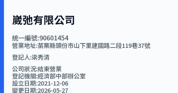 崴弛有限公司的照片-統編 90601454(苗栗縣) 公司登記資料與營業項目詳細圖表