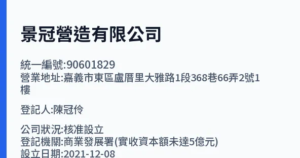 景冠營造有限公司的照片-統編 90601829(嘉義市) 公司登記資料與營業項目詳細圖表