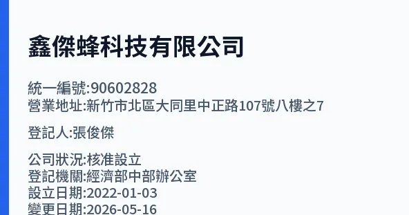 鑫傑蜂科技有限公司的照片-統編 90602828(新竹市) 公司登記資料與營業項目詳細圖表