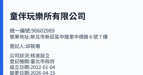 童伴玩樂所有限公司的照片-統編 90602989(臺北市) 公司登記資料與營業項目詳細圖表