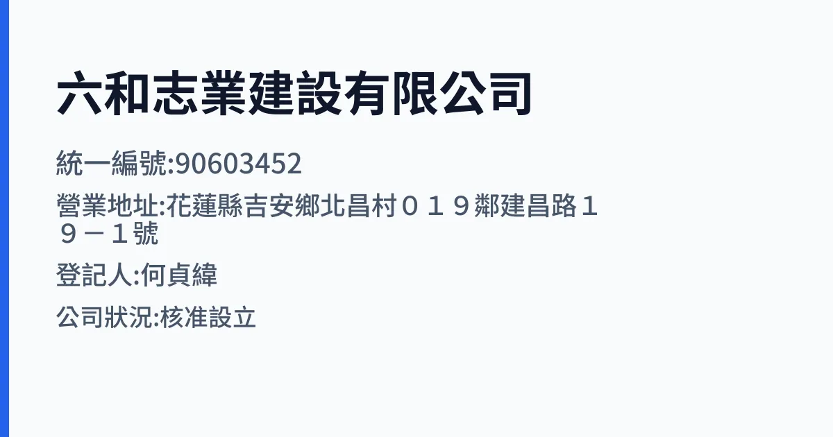 六和志業建設有限公司 - 統編 90603452(臺北市) 公司登記資料與營業項目詳細圖表