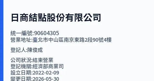 日商結點股份有限公司的照片-統編 90604305(臺北市) 公司登記資料與營業項目詳細圖表
