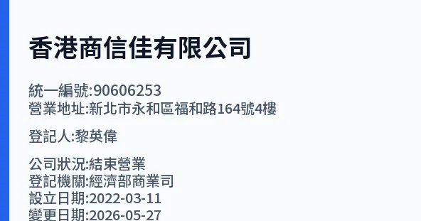 香港商信佳有限公司的照片-統編 90606253(新北市) 公司登記資料與營業項目詳細圖表