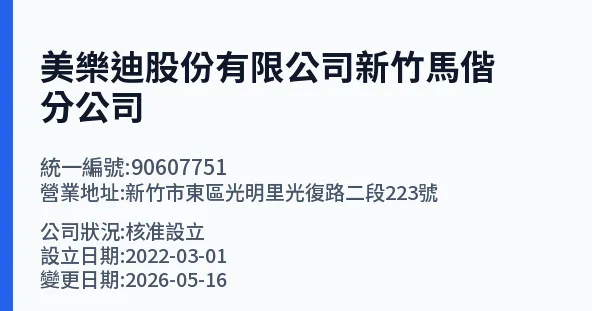 美樂迪股份有限公司新竹馬偕分公司的照片-統編 90607751(新竹市) 公司登記資料與營業項目詳細圖表