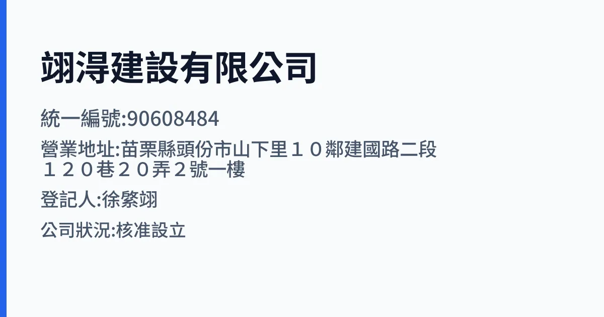 翊淂建設有限公司 - 統編 90608484(苗栗縣) 公司登記資料與營業項目詳細圖表