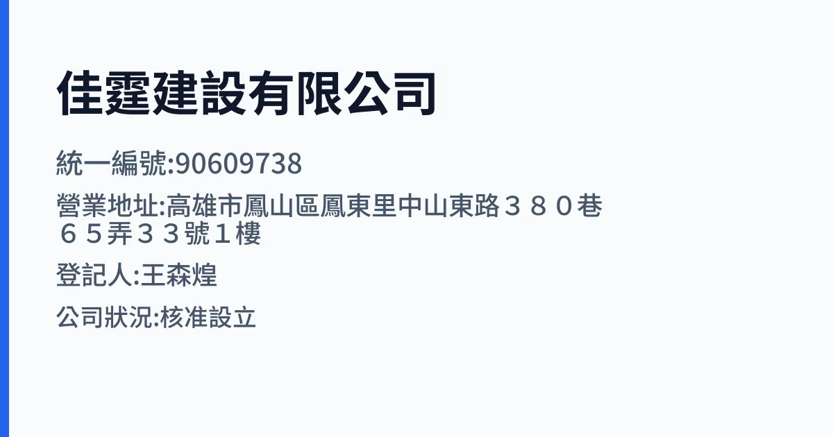 佳霆建設有限公司 - 統編 90609738(高雄市) 公司登記資料與營業項目詳細圖表