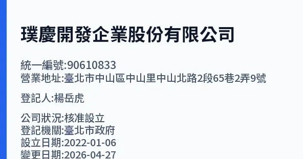 璞慶開發企業股份有限公司的照片-統編 90610833(臺北市) 公司登記資料與營業項目詳細圖表