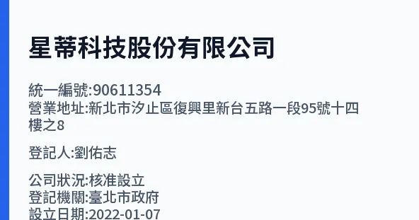 星蒂科技股份有限公司的照片-統編 90611354(新北市) 公司登記資料與營業項目詳細圖表