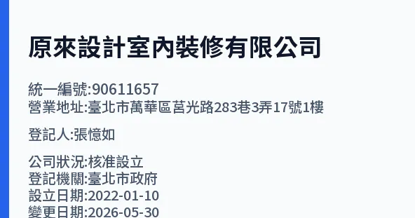 原來設計室內裝修有限公司的照片-統編 90611657(臺北市) 公司登記資料與營業項目詳細圖表