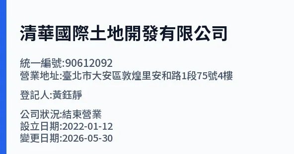清華國際土地開發有限公司的照片-統編 90612092(臺北市) 公司登記資料與營業項目詳細圖表