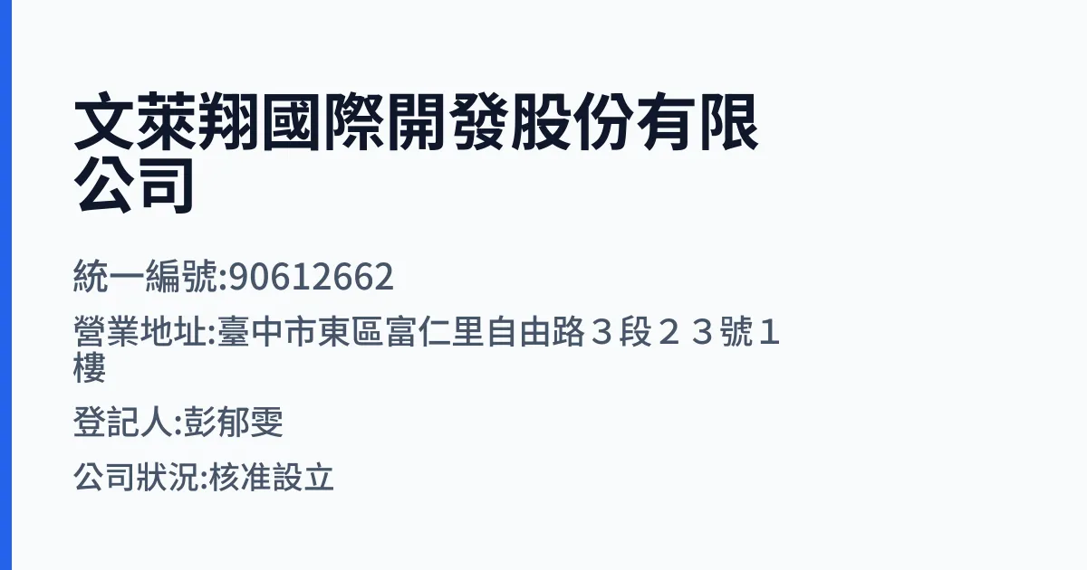 文萊翔國際開發股份有限公司 - 統編 90612662(臺中市) 公司登記資料與營業項目詳細圖表