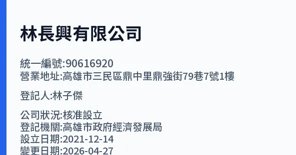 林長興有限公司的照片-統編 90616920(高雄市) 公司登記資料與營業項目詳細圖表