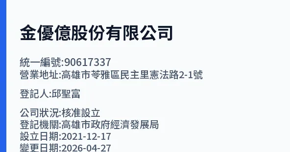 金優億股份有限公司的照片-統編 90617337(高雄市) 公司登記資料與營業項目詳細圖表