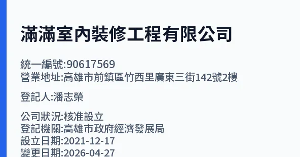 滿滿室內裝修工程有限公司的照片-統編 90617569(高雄市) 公司登記資料與營業項目詳細圖表