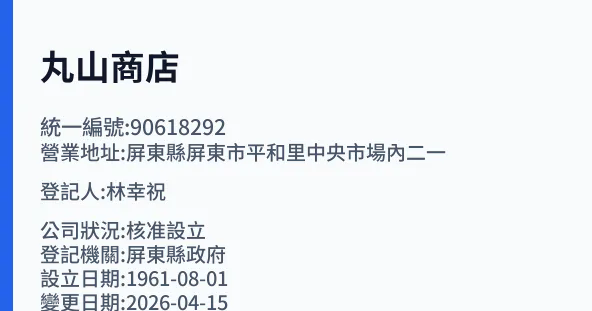丸山商店的照片-統編 90618292(屏東縣) 公司登記資料與營業項目詳細圖表
