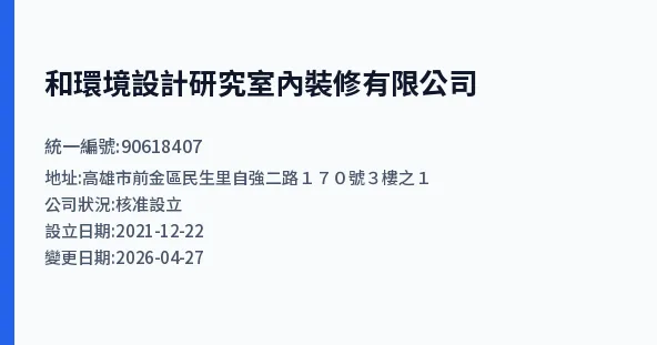 和環境設計研究室內裝修有限公司的照片-統編 90618407(高雄市) 公司登記資料與營業項目詳細圖表