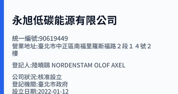 永旭低碳能源有限公司的照片-統編 90619449(臺北市) 公司登記資料與營業項目詳細圖表