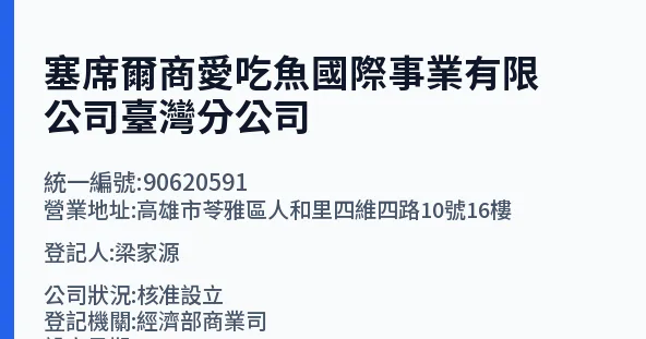 塞席爾商愛吃魚國際事業有限公司臺灣分公司的照片-統編 90620591(高雄市) 公司登記資料與營業項目詳細圖表