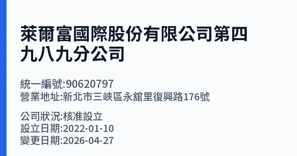 萊爾富國際股份有限公司第四九八九分公司的照片-統編 90620797(新北市) 公司登記資料與營業項目詳細圖表