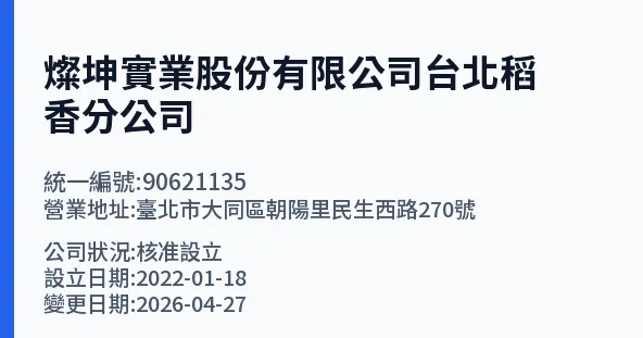 燦坤實業股份有限公司台北稻香分公司的照片-統編 90621135(臺北市) 公司登記資料與營業項目詳細圖表