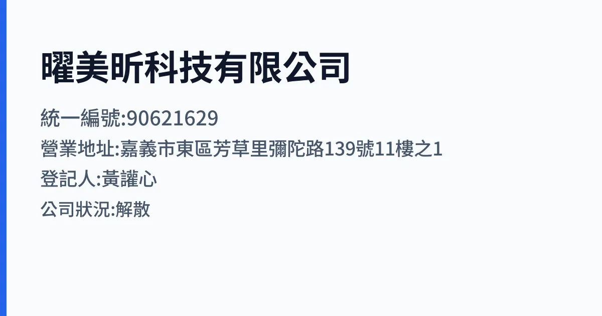 曜美昕科技有限公司 - 統編 90621629(嘉義市) 公司登記資料與營業項目詳細圖表