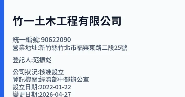 竹一土木工程有限公司的照片-統編 90622090(新竹縣) 公司登記資料與營業項目詳細圖表