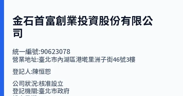 金石首富創業投資股份有限公司的照片-統編 90623078(臺北市) 公司登記資料與營業項目詳細圖表