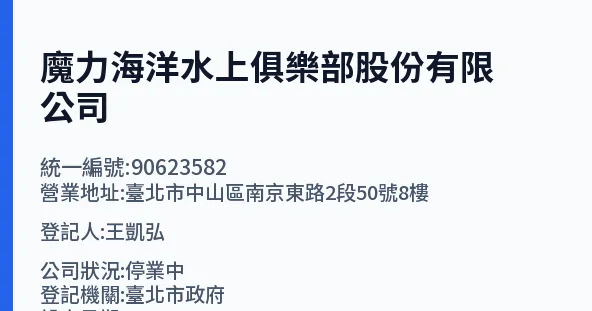 魔力海洋水上俱樂部股份有限公司的照片-統編 90623582(臺北市) 公司登記資料與營業項目詳細圖表