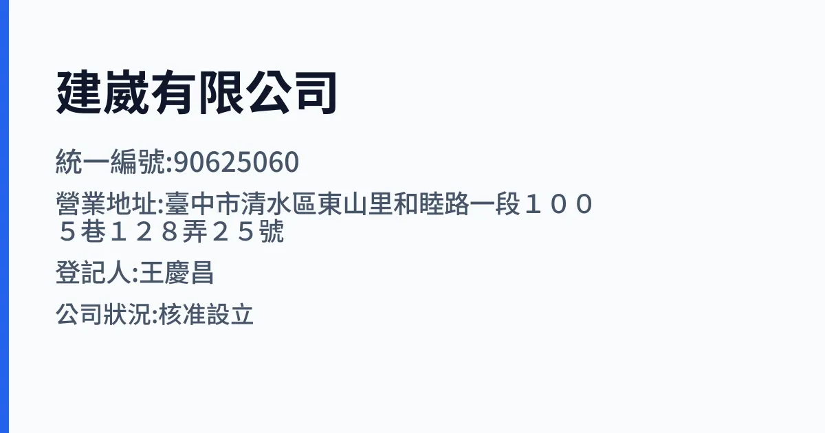 建崴有限公司 - 統編 90625060(臺中市) 公司登記資料與營業項目詳細圖表