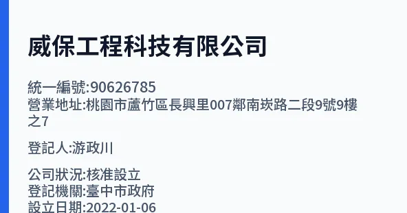 威保工程科技有限公司的照片-統編 90626785(桃園市) 公司登記資料與營業項目詳細圖表