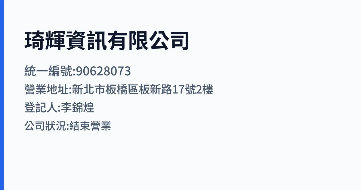 琦輝資訊有限公司 - 統編 90628073(新北市) 公司登記資料與營業項目詳細圖表