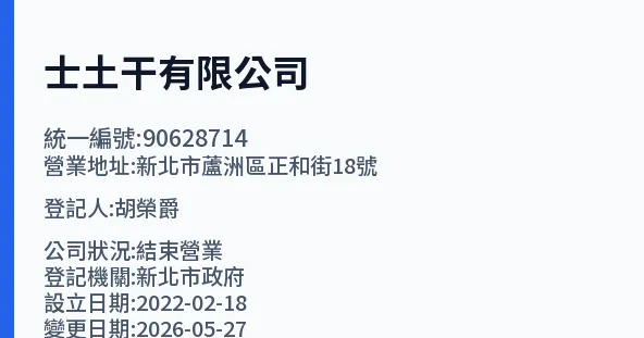 士土干有限公司的照片-統編 90628714(新北市) 公司登記資料與營業項目詳細圖表