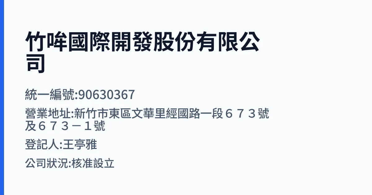 竹哞國際開發股份有限公司 - 統編 90630367(新竹市) 公司登記資料與營業項目詳細圖表